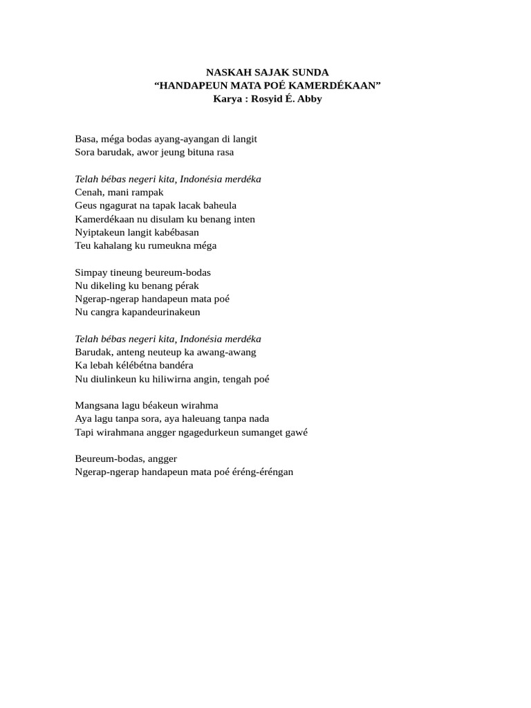 Naskah Sajak Sunda - Handapeun Matapoe Kamerdekaan | PDF