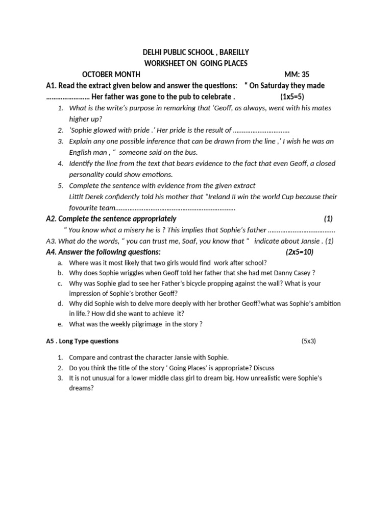 Worksheet on "Going Places" Analysis | PDF