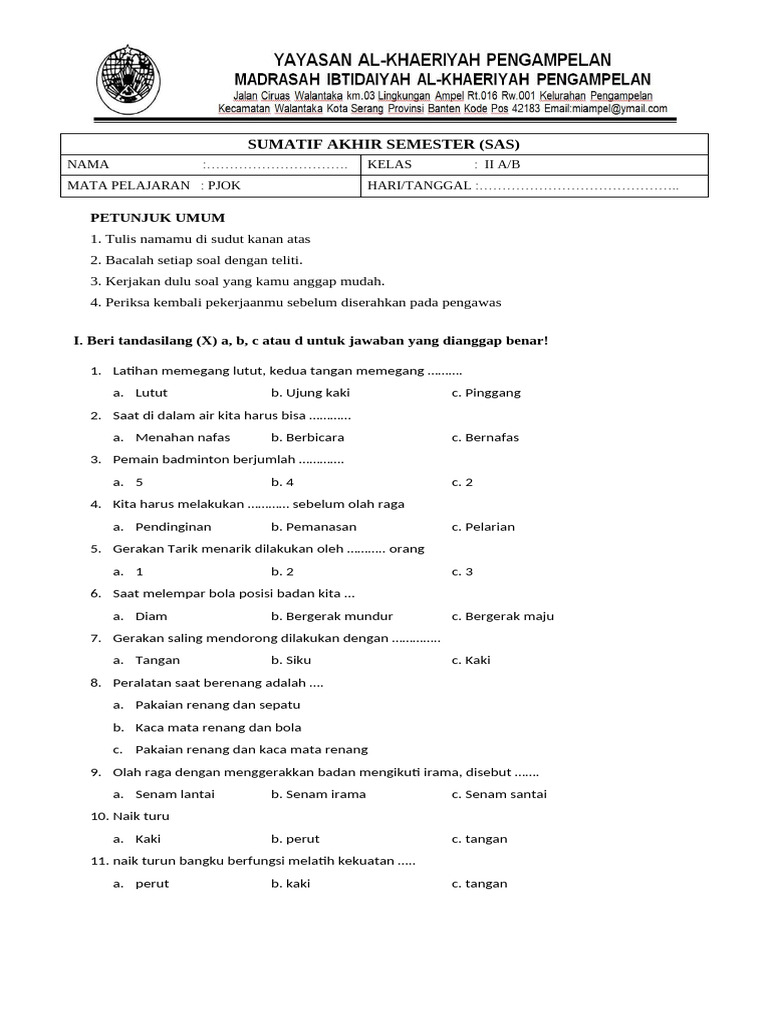 SOAL Sas kls2 PJOK | PDF