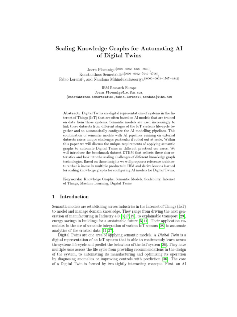 Scaling Knowledge Graphs For Automating AI of Digital Twins: Konstantinos - Semertzidis1, Fabio ...