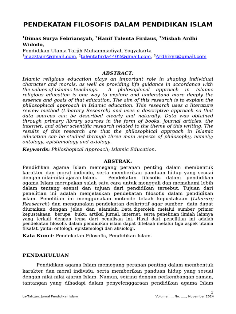 Pendekatan Filosofis Dan Sistem Dalam Metode Pendidikan Islam | PDF