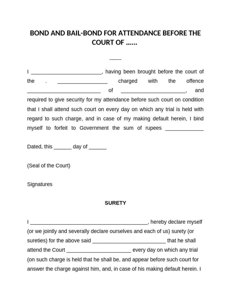 Bond and Bail-Bond For Attendance Before The Court of LD | PDF | Bail | Affidavit