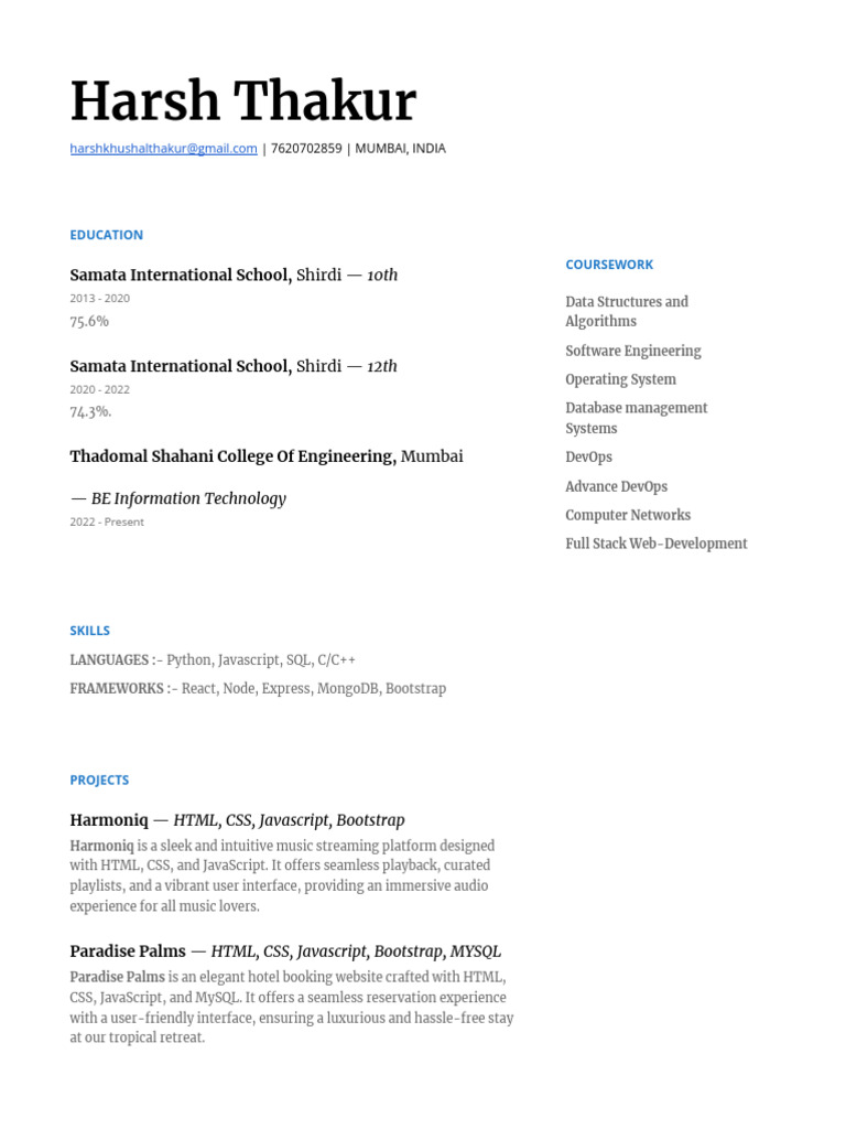 Harsh Thakur Resume | PDF