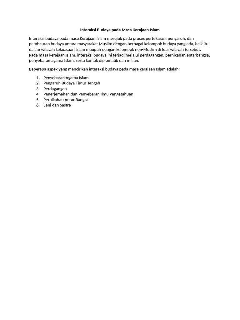 Interaksi Budaya Pada Masa Kerajaan Islam | PDF