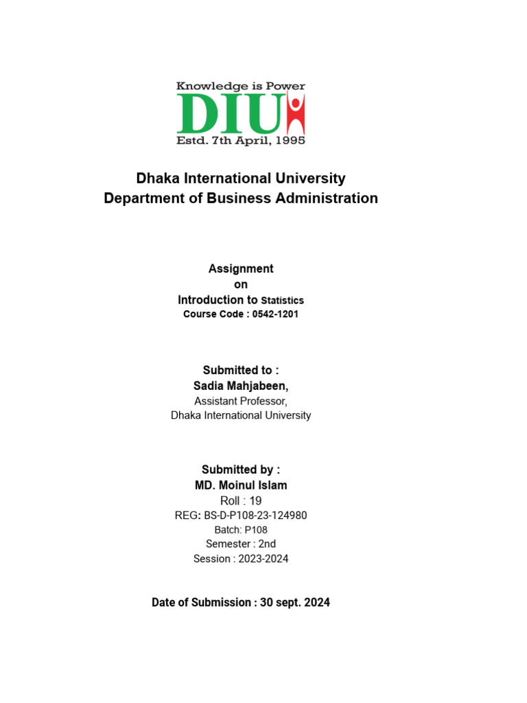 Statistics Assignment - Cover Page | PDF