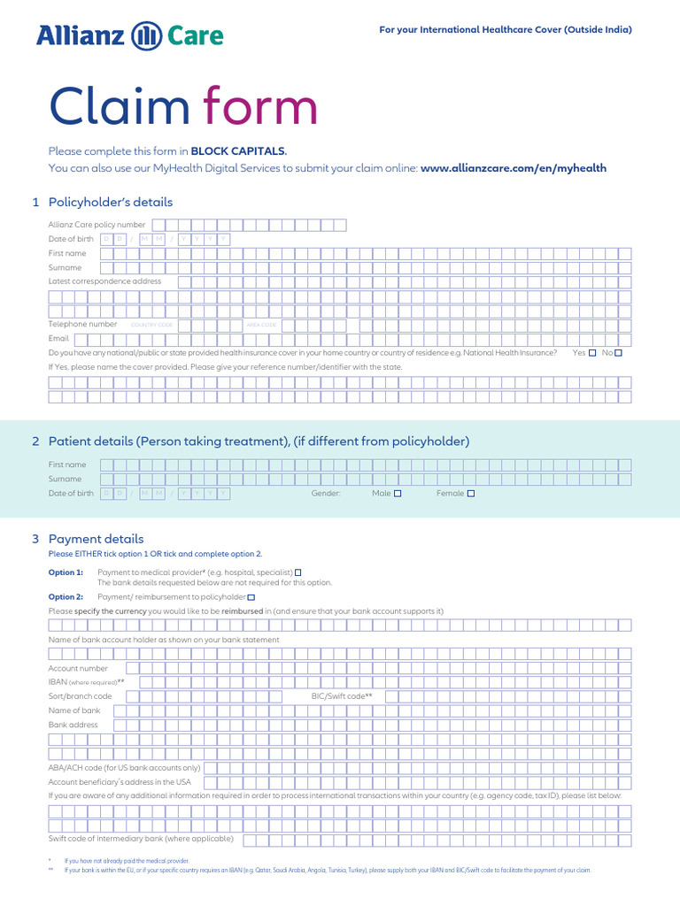Out of Country Claim Form Instructions | PDF | Insurance | Physical Therapy