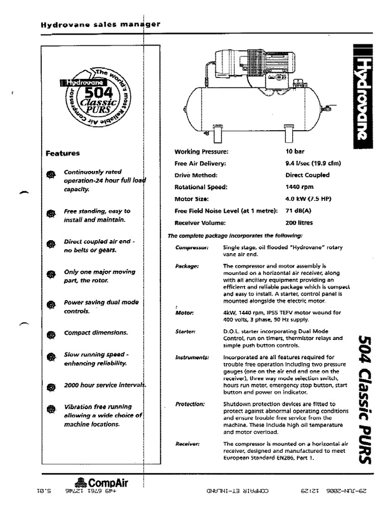 Hydrovane 504 Compresor | PDF