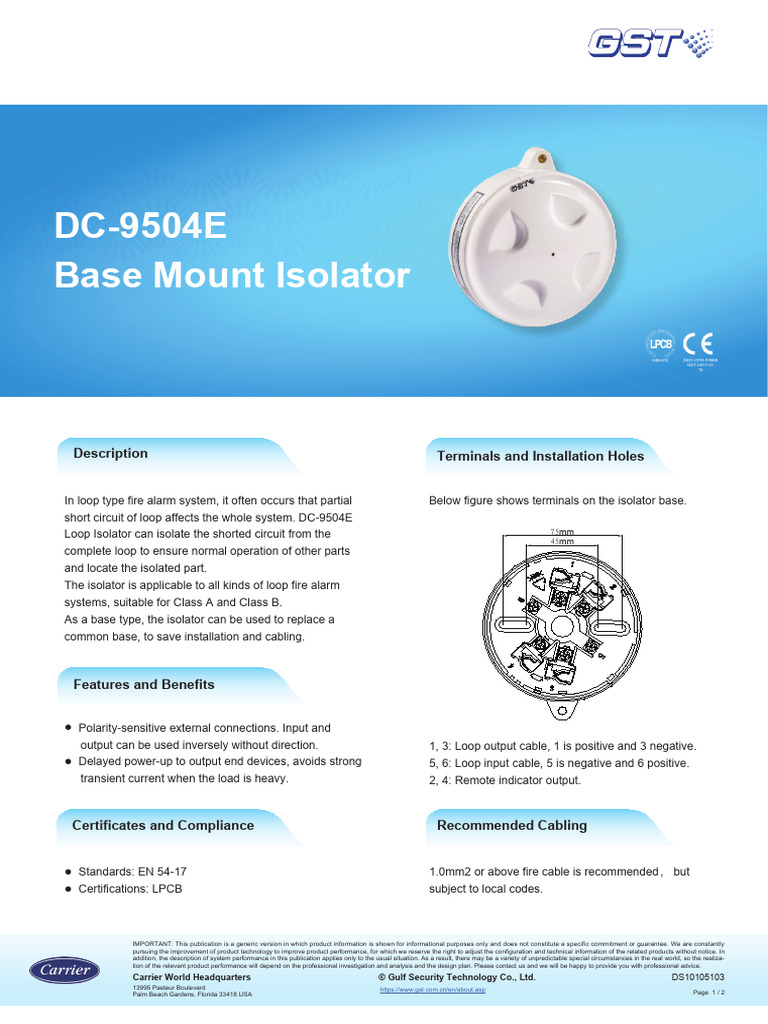 DC-9504E Loop Isolator for Fire Alarms | PDF | Electrical Components ...