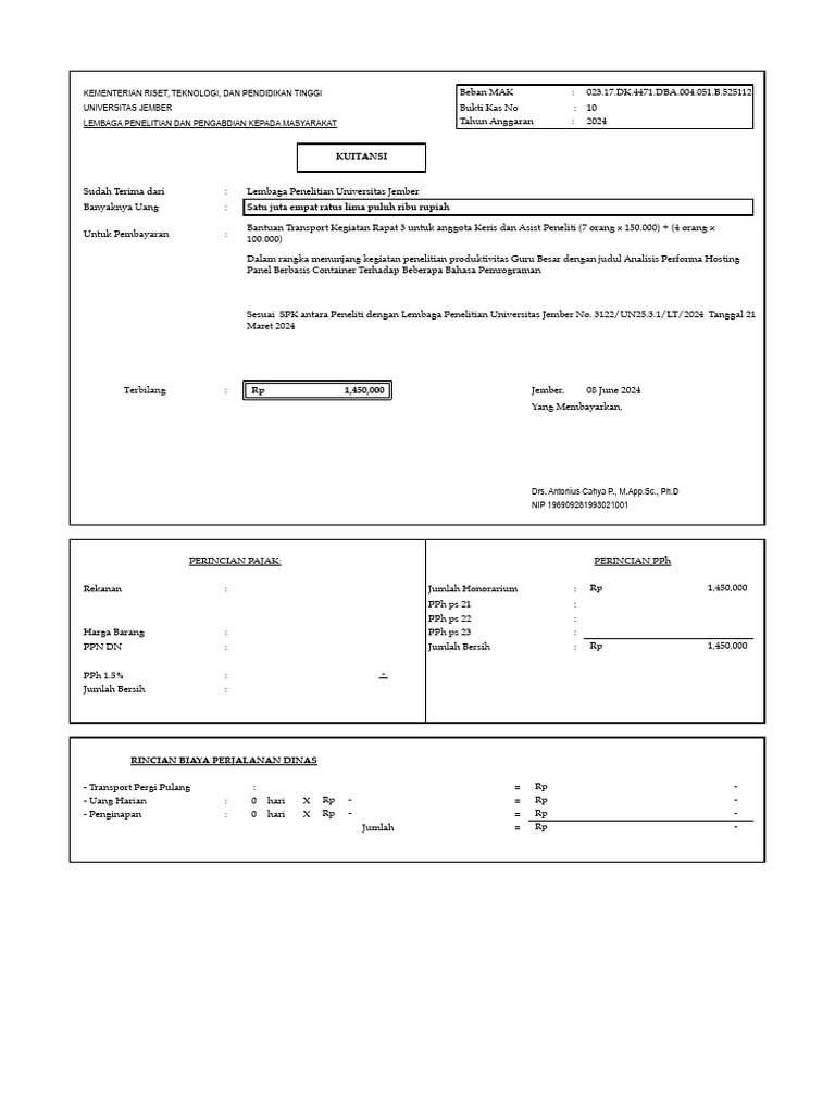 Rekap Keuangan NS 2024.xlsm - Kwitansi - NS-10 | PDF