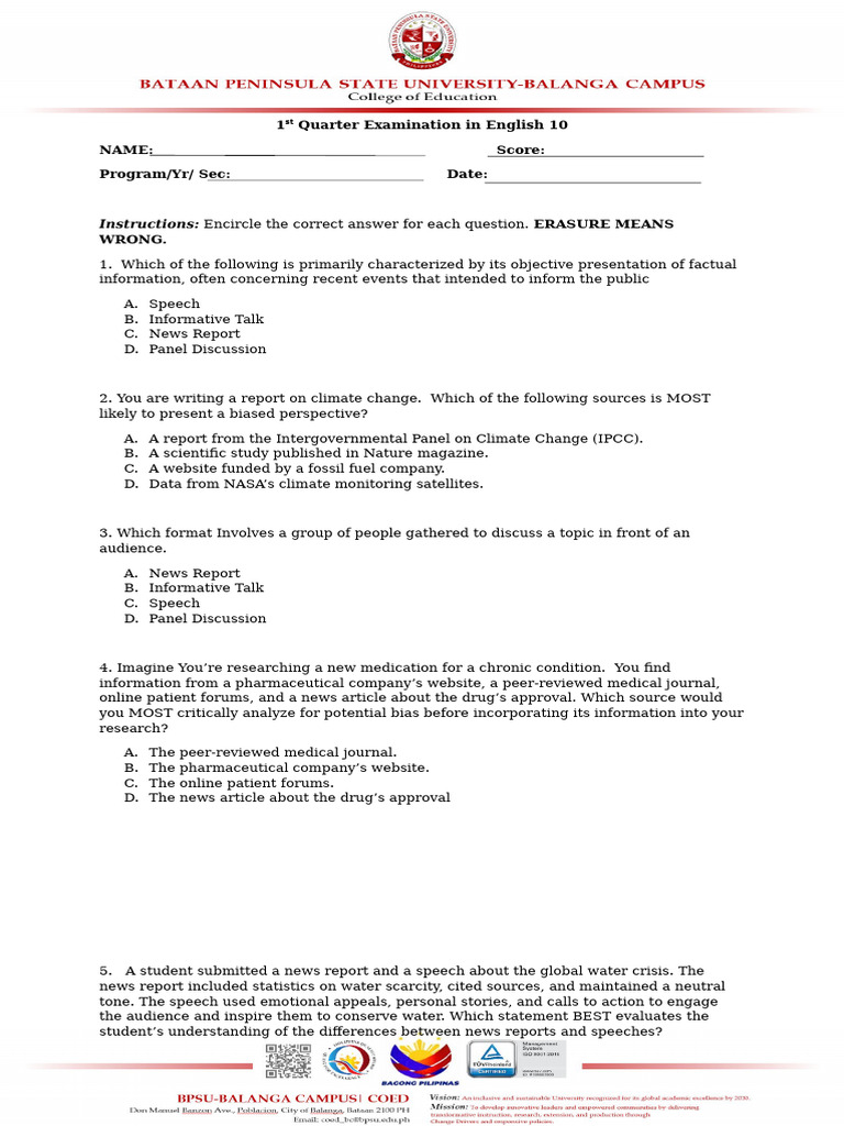 Multiple Choice Test 1 50 | PDF | Reading Comprehension | Emotions