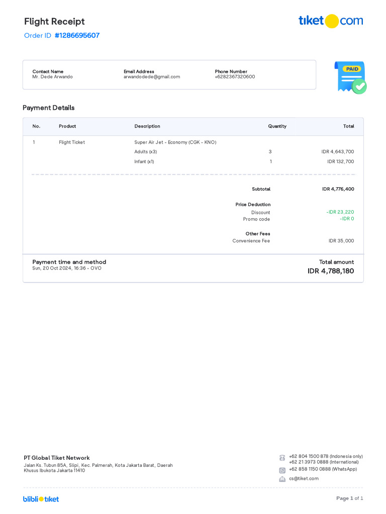 E Receipt Flight EN 1286695607 | PDF
