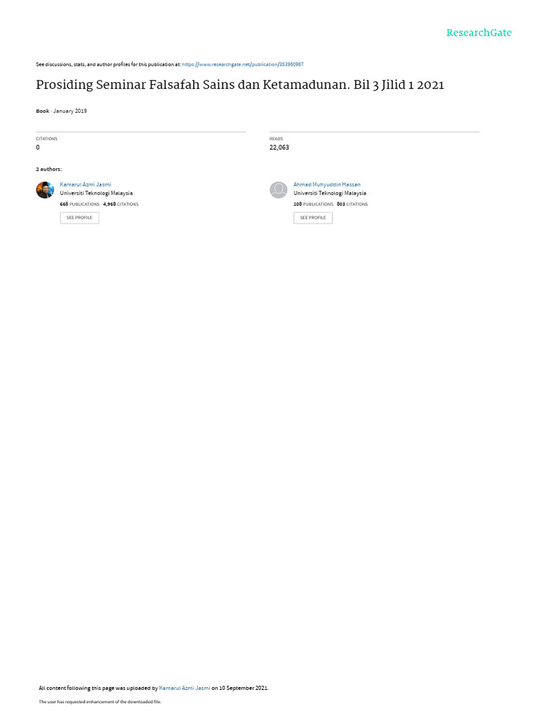 Prosiding Seminar Falsafah Sains Dan Ketamadunan Bil 3 Jilid 1 2021 | PDF