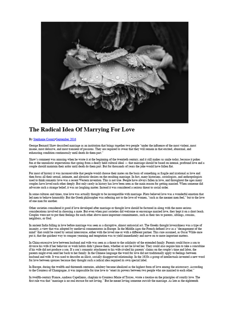 Stephanie Coontz - The Radical Idea of Marrying For Love | PDF | Marriage | Wife