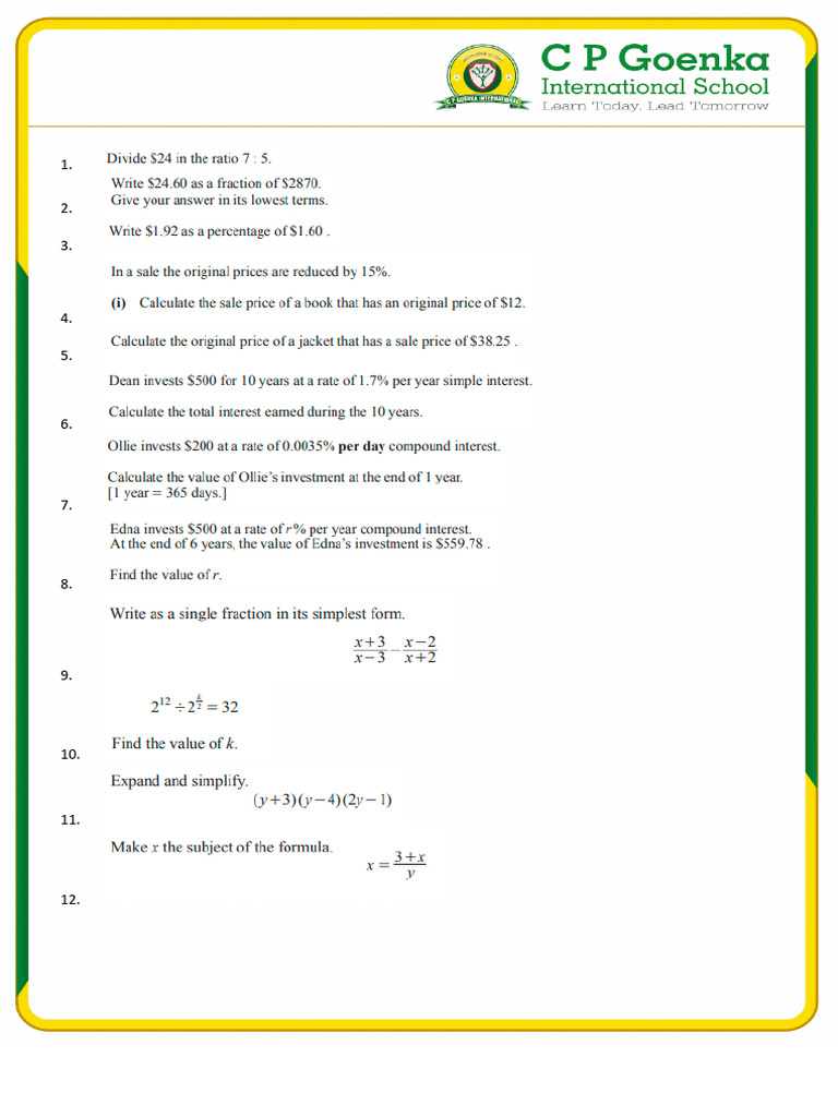 Maths Worksheet | PDF