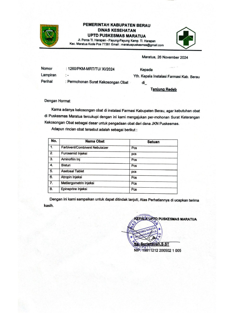 Surat Kekosongan Obat Pdf