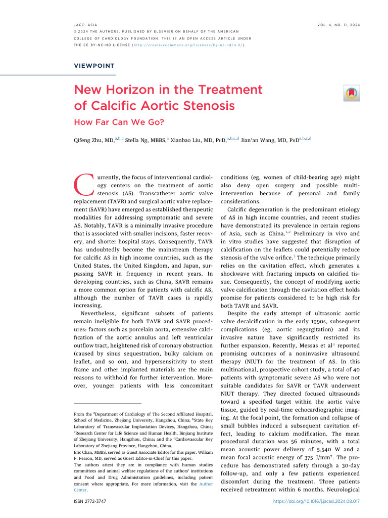 Zhu Et Al 2024 New Horizon in The Treatment of Calcific Aortic Stenosis ...