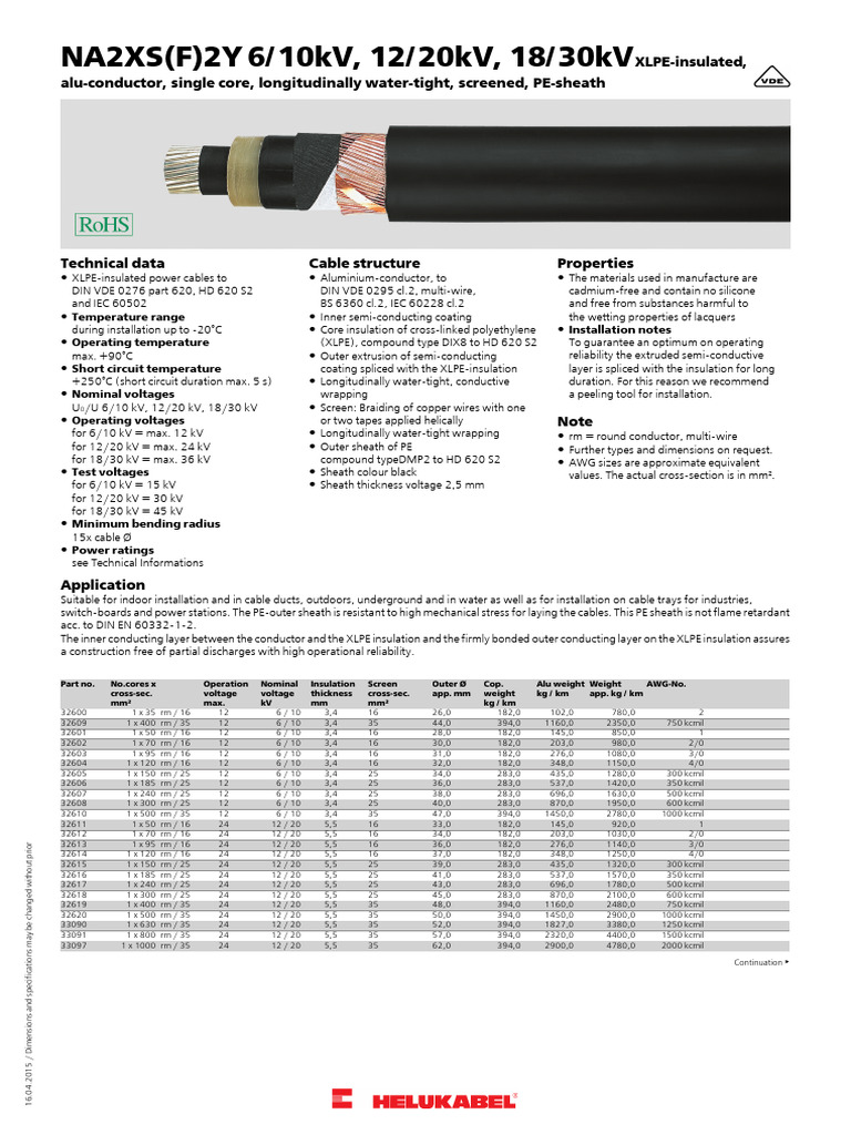 NA2XS(F)2Y 10, 20, 30kV | PDF | Insulator (Electricity) | Electromagnetism