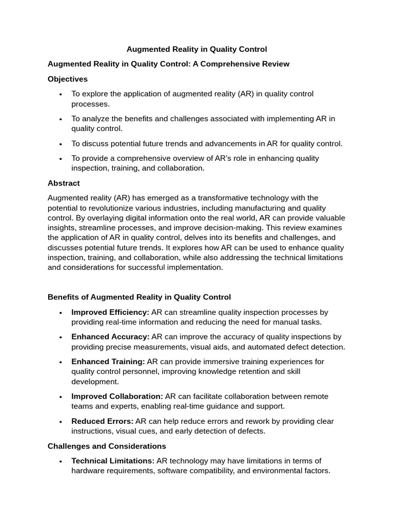 AR Innovations in Quality Control | PDF | Augmented Reality | Internet ...