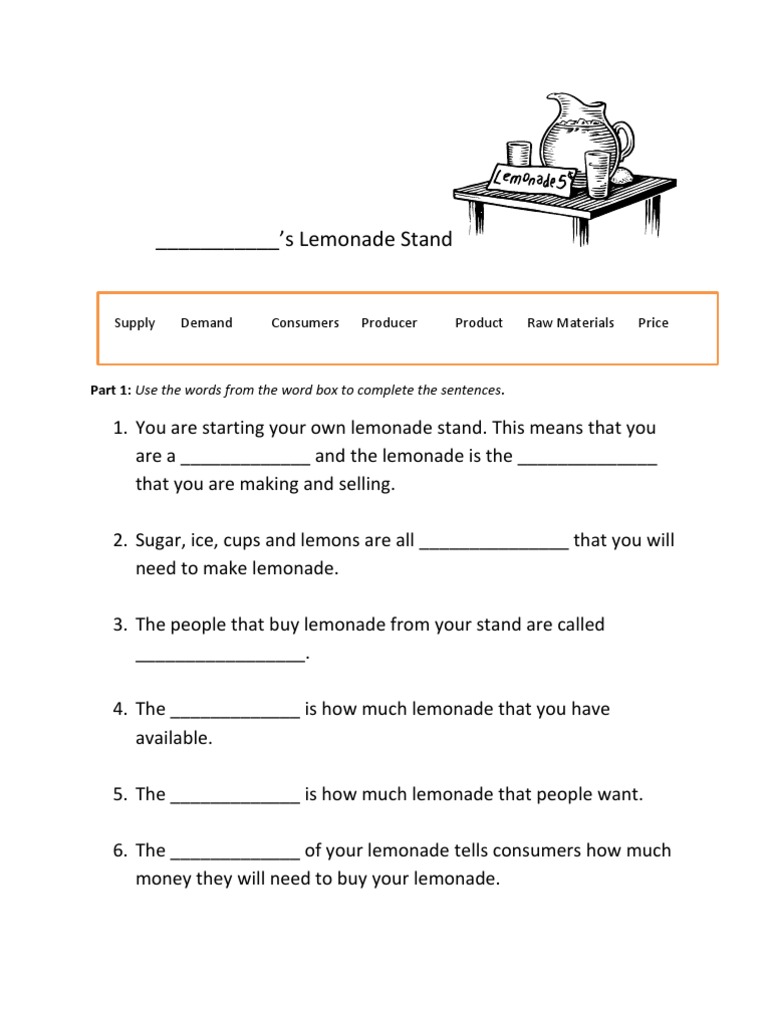 Lemonade Economics Worksheet 1 | PDF | Lemonade | Demand
