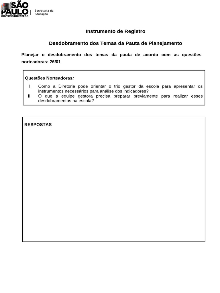 Modelo Instrumento Registro Planejamento | PDF