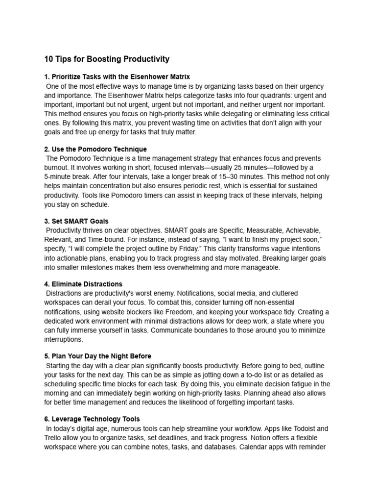 10 Tips For Boosting Productivity | PDF | Time Management ...
