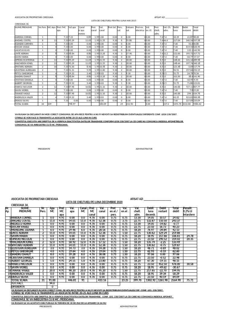 Centralizator Chelt. Asociatie | PDF