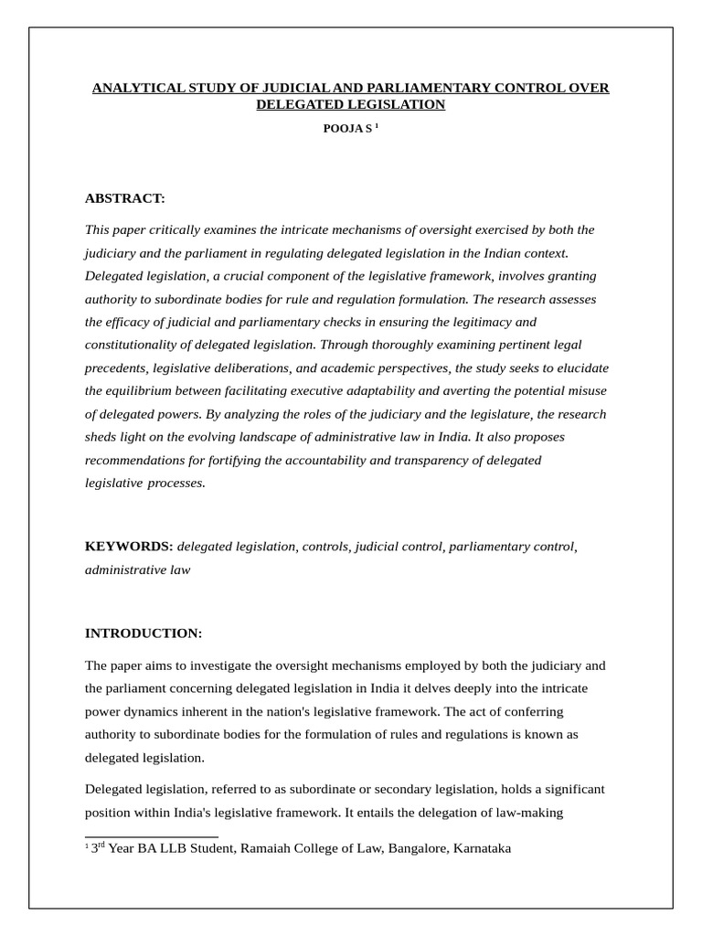 Analytical Study of Judicial and Parliamentary Control Over Delegated ...