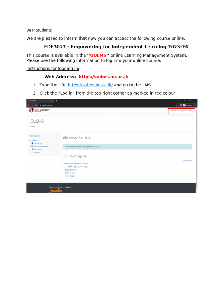 OULMS Login Guide - 1 H | PDF