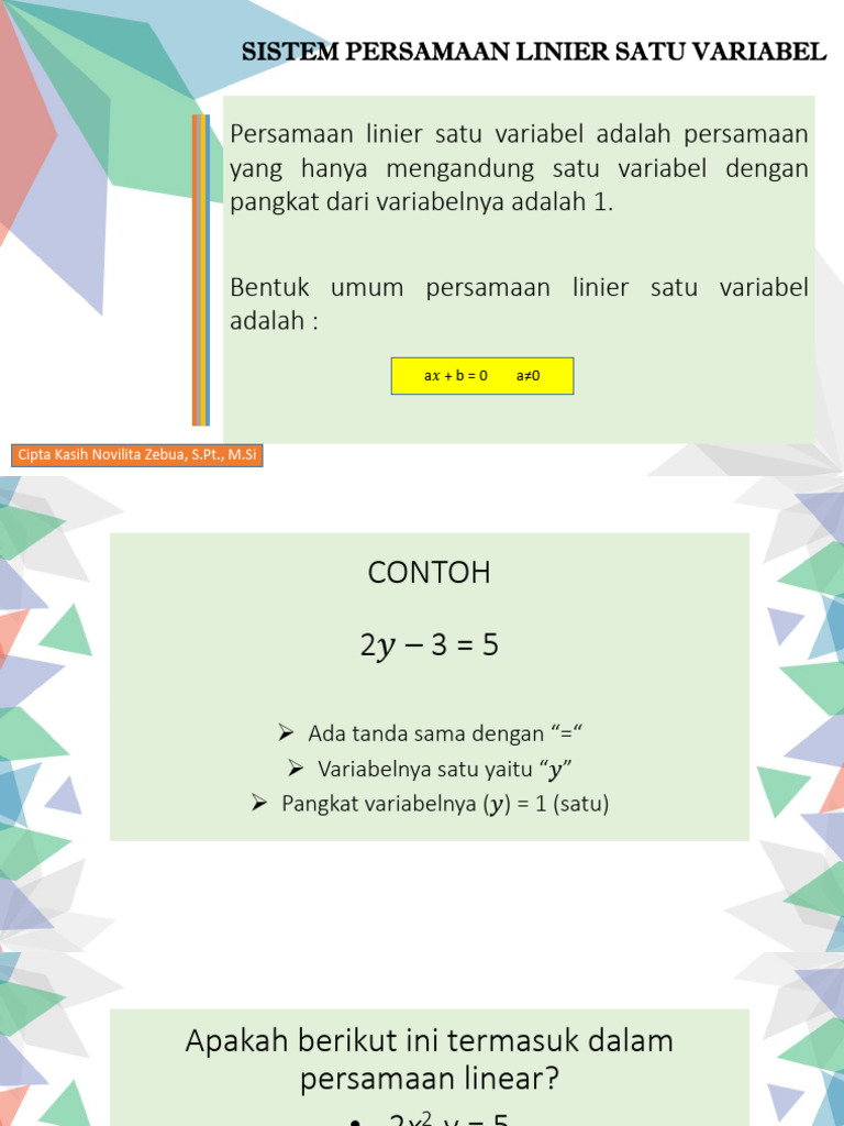 Bentuk Umum Persamaan Linear Satu Variabel | PDF