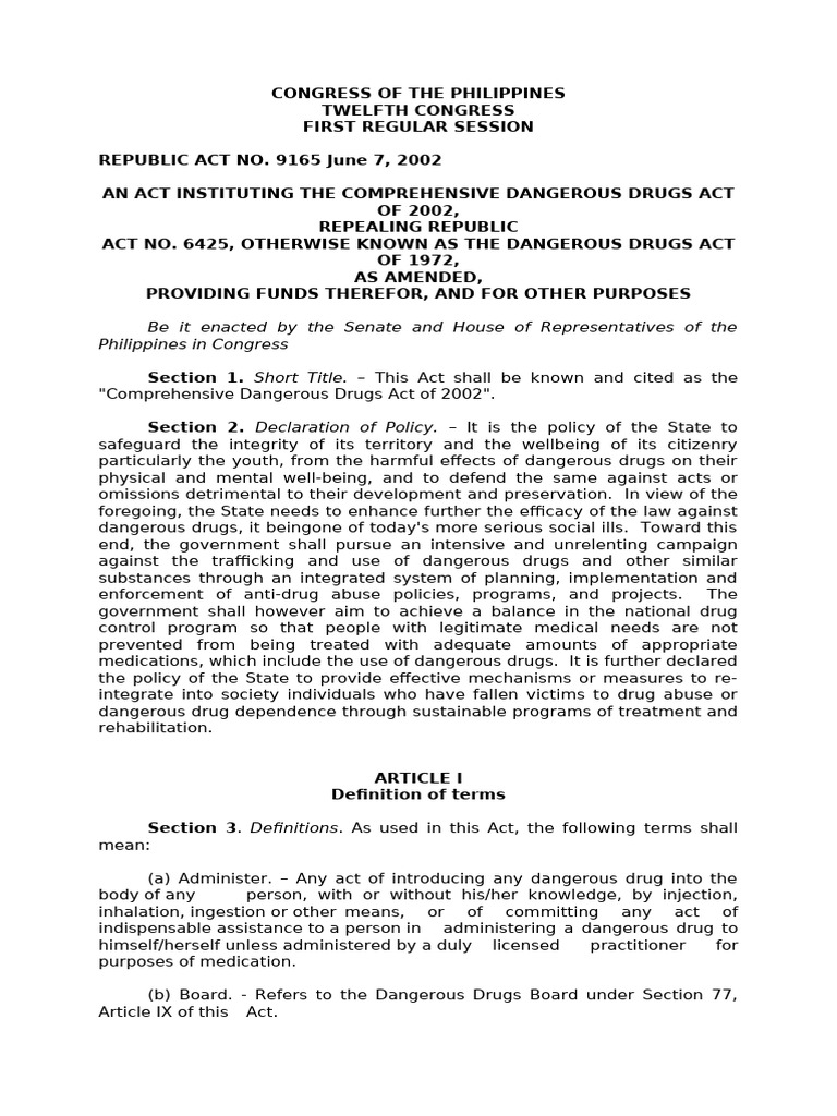 RA 9165 Complete | PDF | Asset Forfeiture | Narcotic