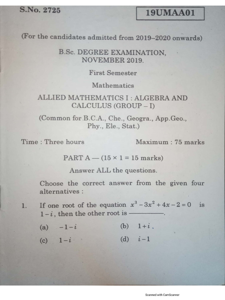 Allied Maths Semester-1 Question Paper-2019 | PDF
