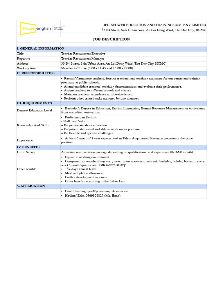 PEC - Job Description - Teacher Recruitment - JD | PDF | Teachers ...