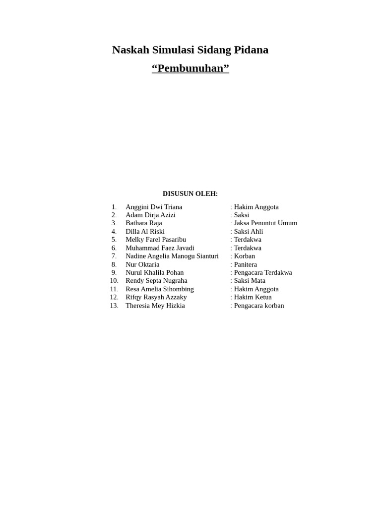 Naskah Simulasi Sidang Pidana | PDF