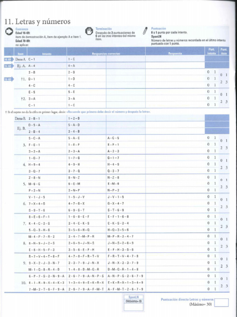 2 - Letras y Numeros - WAIS-IV (Weschler, 2017) | PDF