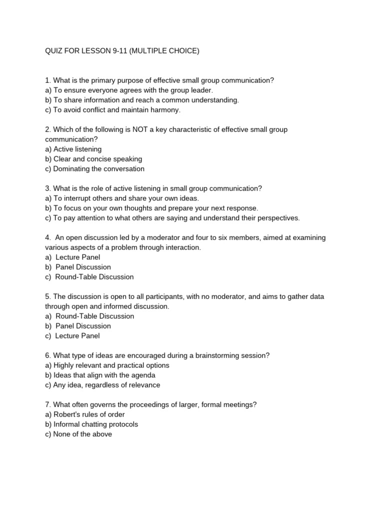 Quiz For Lesson 9 11 Multiple Choice | PDF