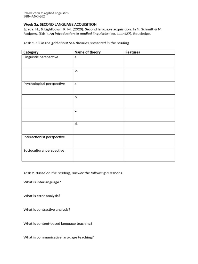 Week3a Reading Comprehension Questions SLA 2024 | PDF