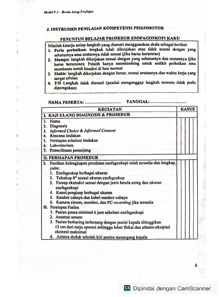 Daftar Tilik Esofagoskopi | PDF
