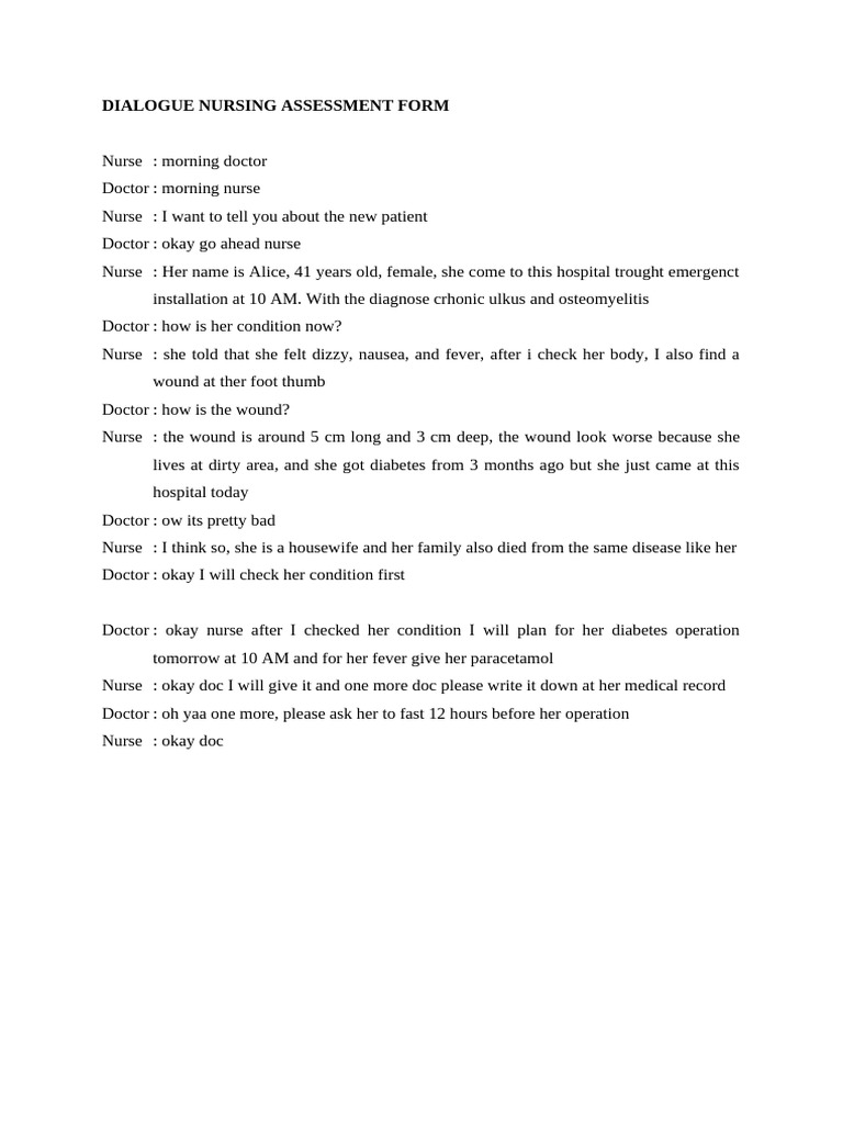 Bing DIALOGUE NURSING ASSESSMENT FORM | PDF