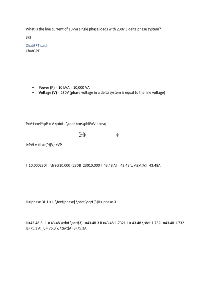 Calculation For Single Phase | PDF
