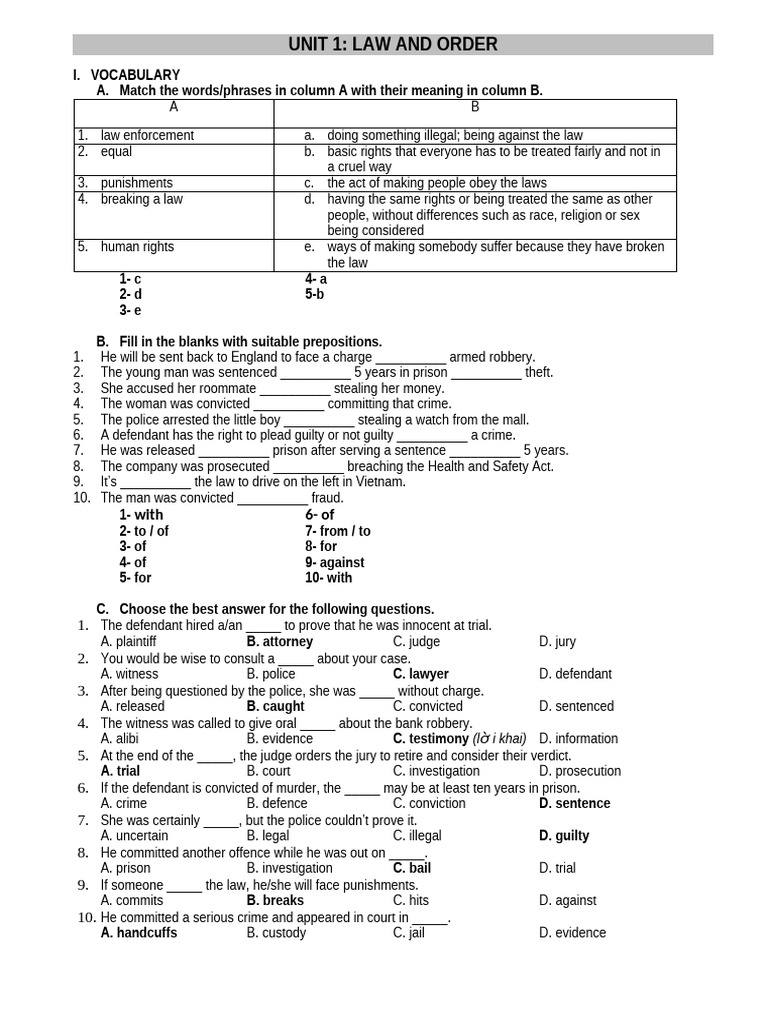 Law and Order Vocabulary Guide | PDF | Sentence (Law) | Crimes