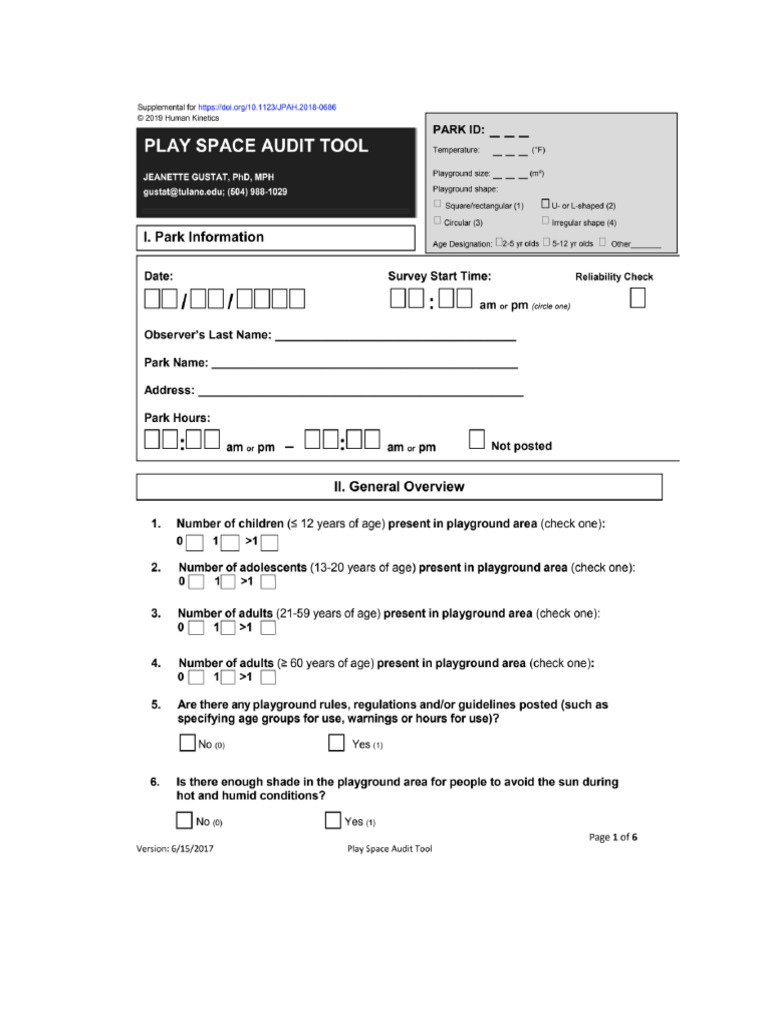 Play Space Audit Tool | PDF
