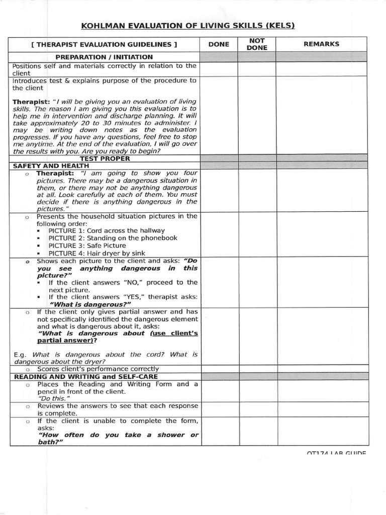 Kohlman Evaluation of Living Skills - KELS | PDF