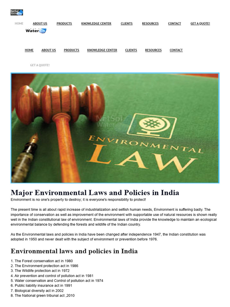 Major Environmental Laws and Policies in India | PDF | Environmental ...
