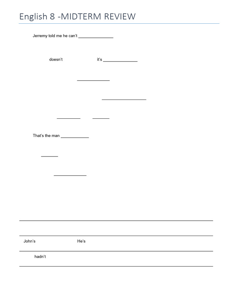 English 8 Midterm Review | PDF