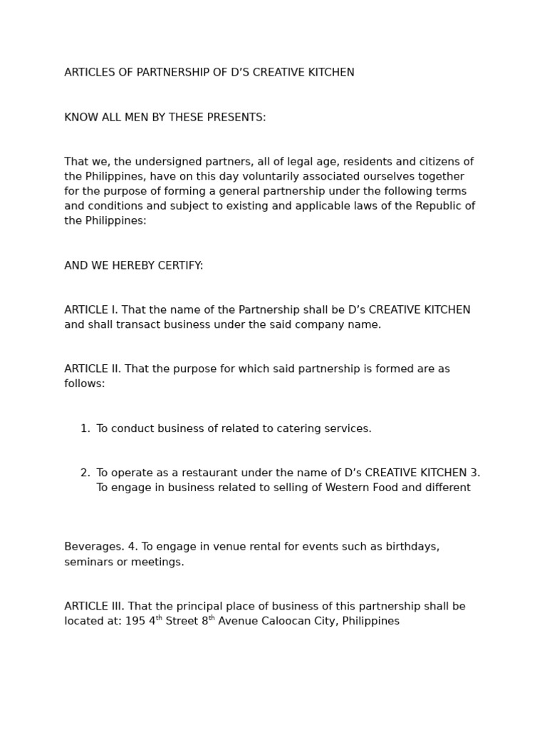 Articles of Partnership | PDF