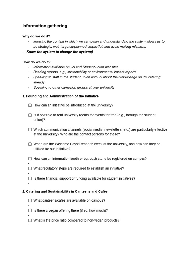 Information Gathering Checklist | PDF | Sustainability | Natural ...