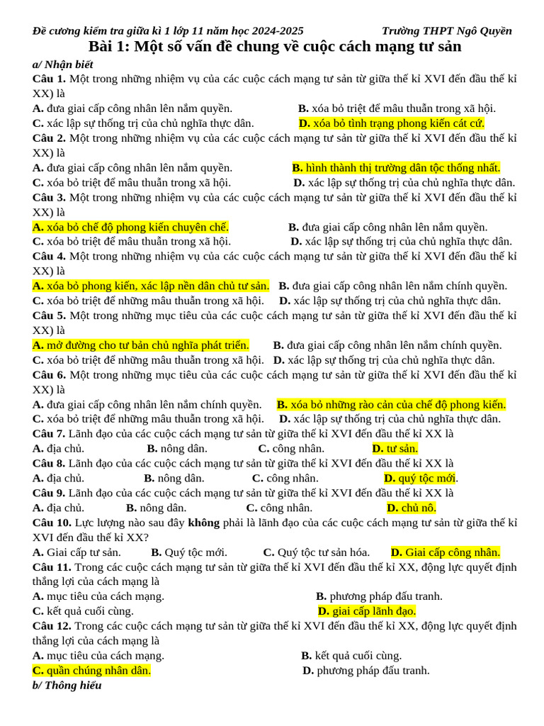 Su 11 de Cuong Kiem Tra Giua Ki I | PDF