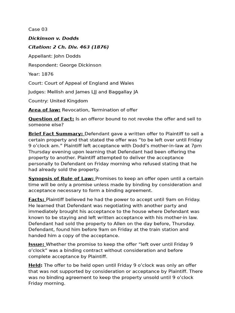 Contract Case 03 | PDF | Consideration | Offer And Acceptance