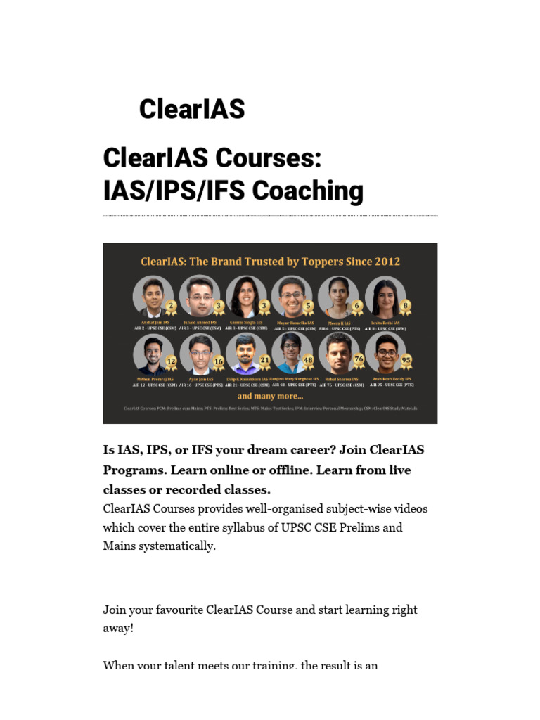 ClearIAS Courses - IAS - IPS - IFS Coaching - ClearIAS | PDF | Payments | Service Industries