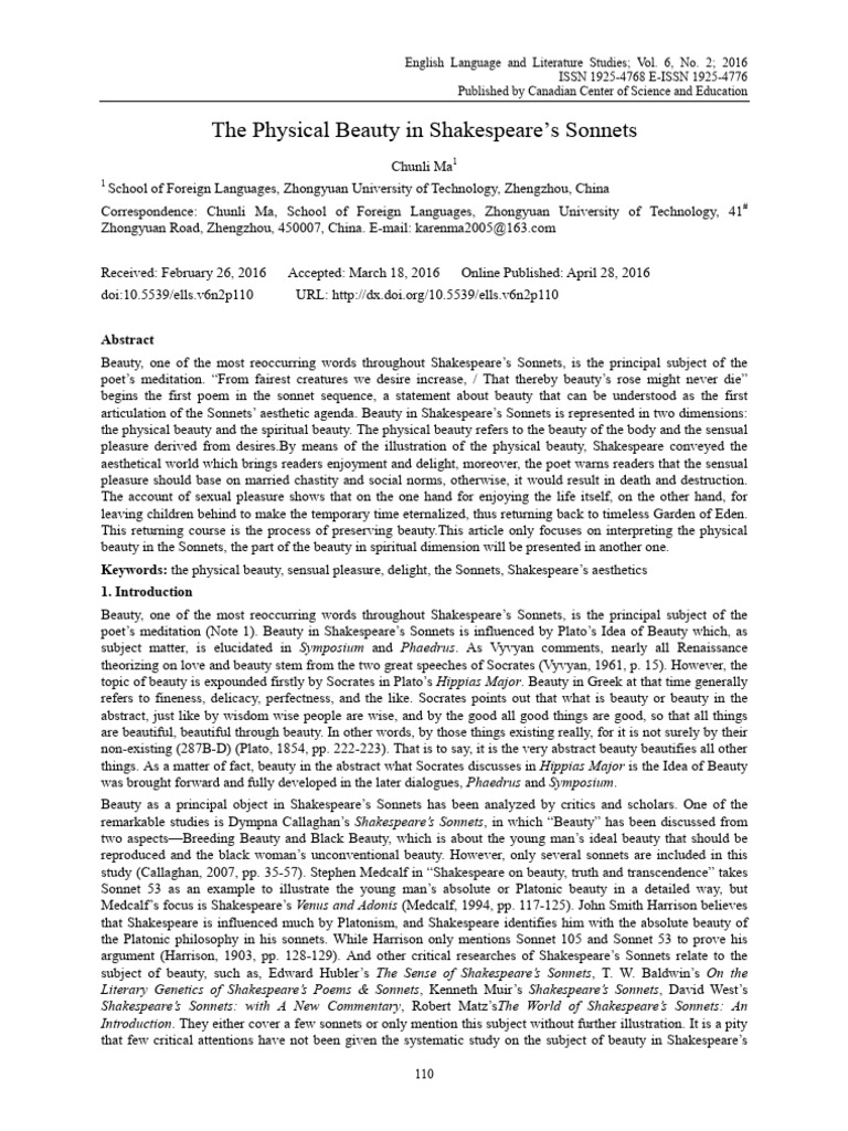 Physical Beauty in Shakespeare's Sonnets | PDF | Shakespeare's Sonnets ...